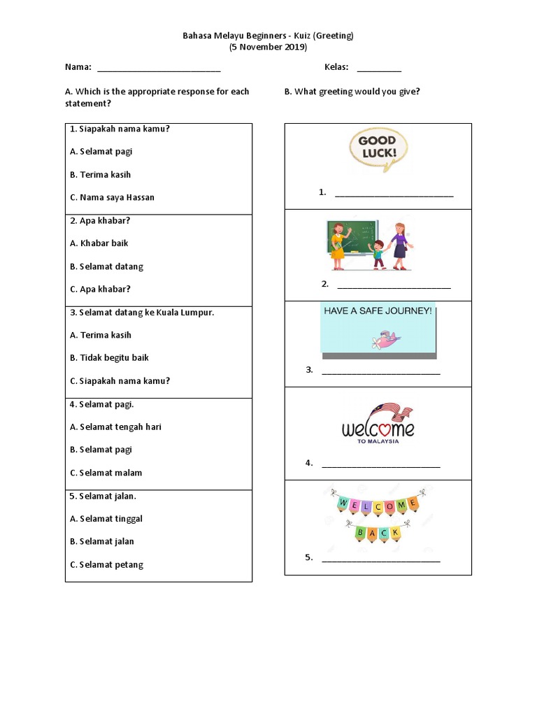 Quiz For Malay Beginners | PDF