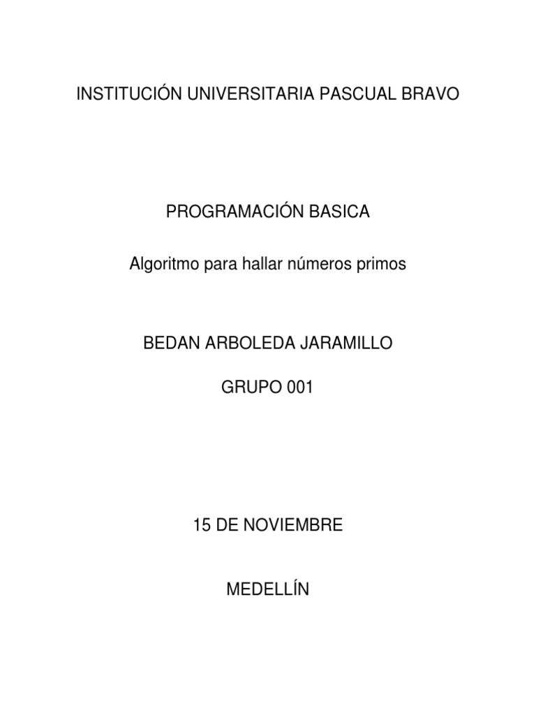 Taller Algoritmo Numeros Primos | PDF | Algoritmos | Número primo