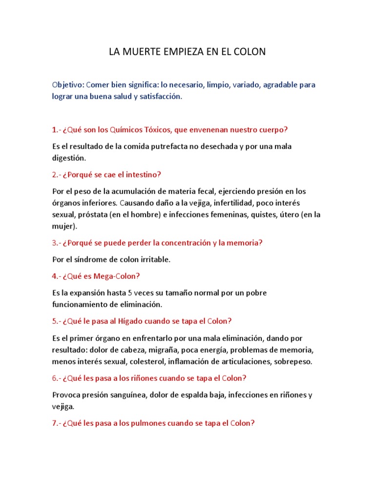 La muerte comienza en el colon | PDF | Intestino grueso | Órgano (anatomía)