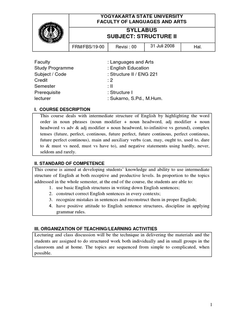 Intermediate English Structure Syllabus | PDF | English Language | Verb