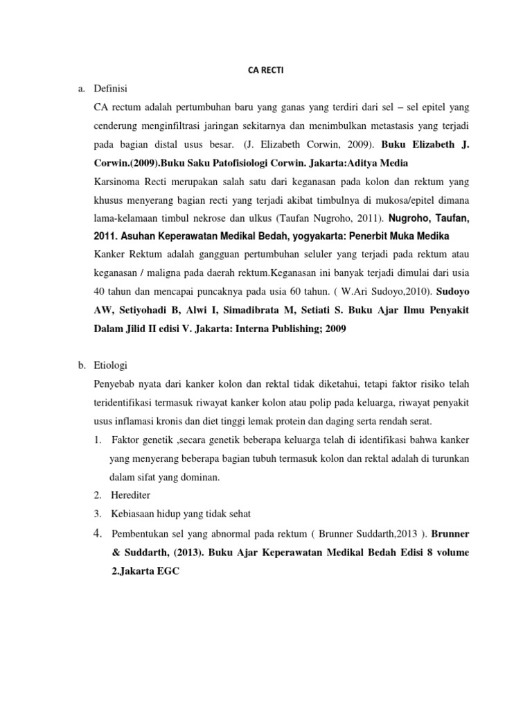Kanker Rektum: Etiologi, Manifestasi Klinis, dan Penatalaksanaan | PDF