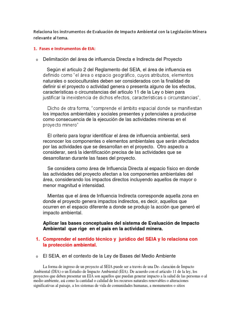 Relaciona Los Instrumentos de Evaluación de Impacto Ambiental Con La Legislación Minera ...