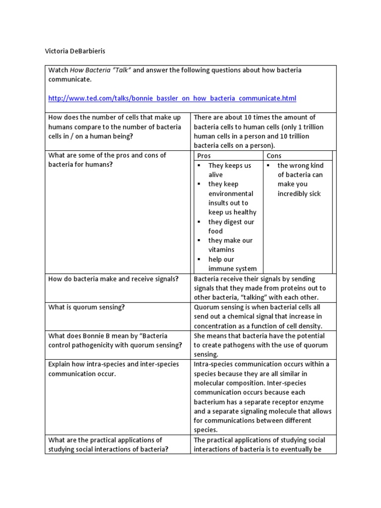 Video Answer Document For How Bacteria Talk | PDF | Cell Signaling ...