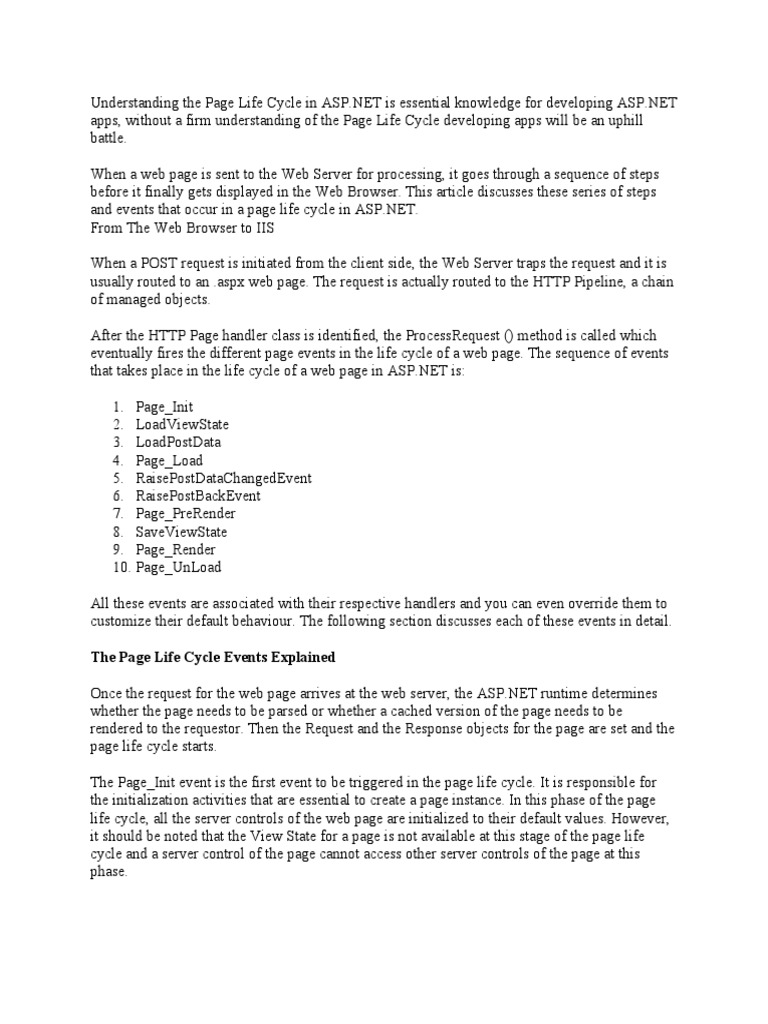 Understanding The Page Life Cycle in ASP | PDF | World Wide Web ...