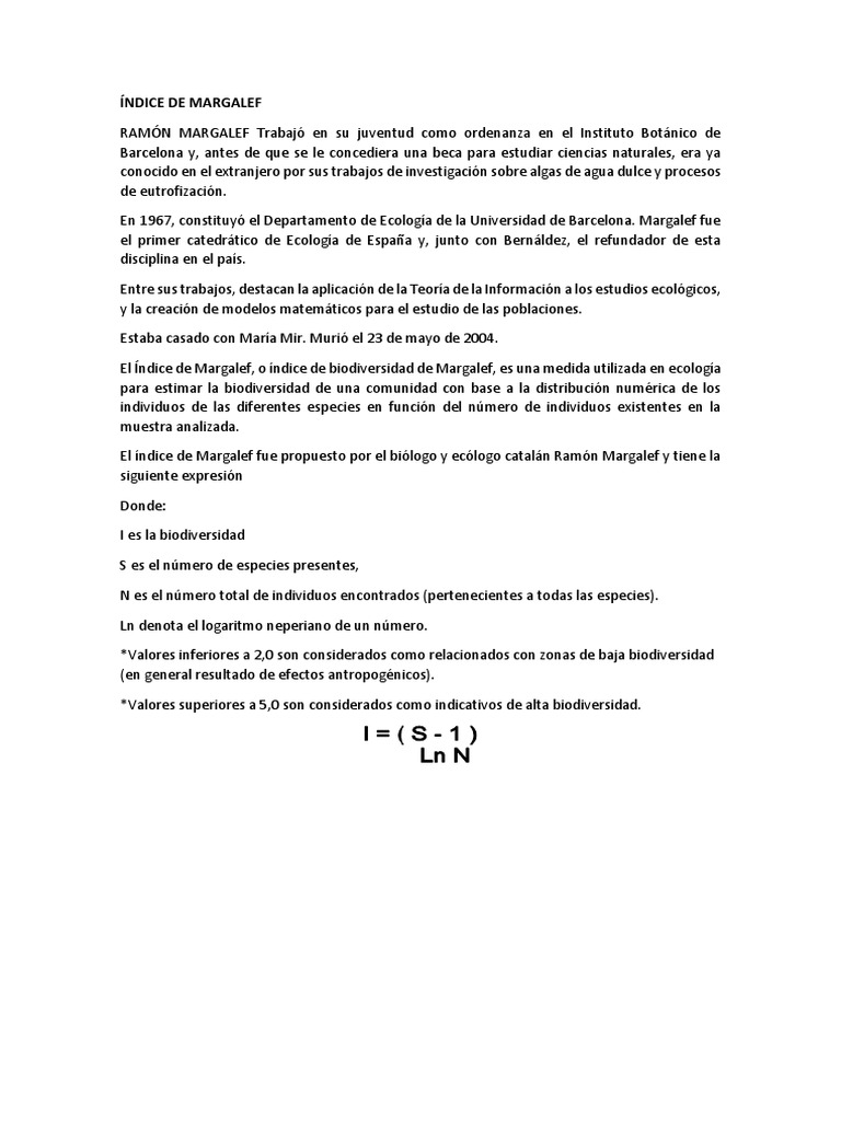 Índice de Margalef | PDF | Science | Ciencias Naturales