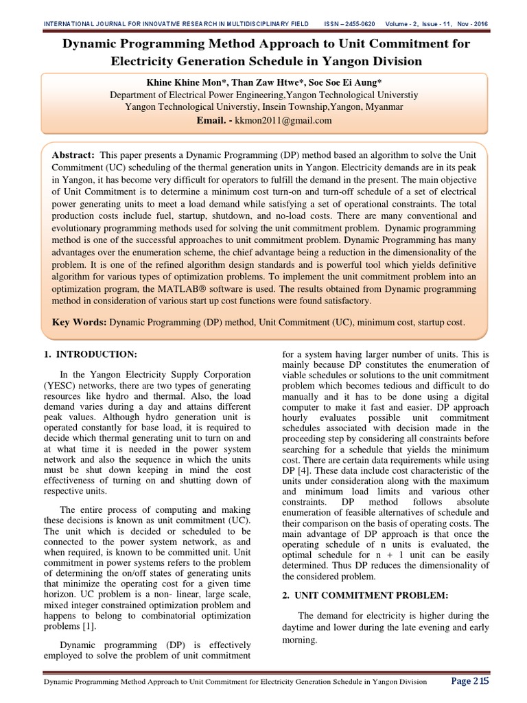 Dynamic Programming Method Approach To Unit Commitment For Electricity Generation Schedule in ...