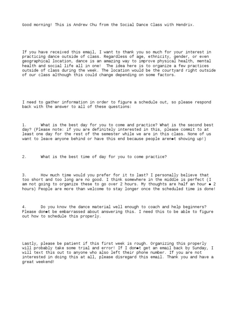 Writing Sample For Dance Class | PDF | Career & Growth