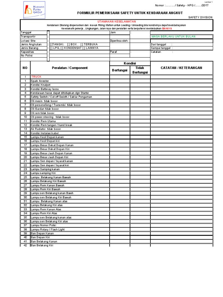 Checklist Safety Loading Truck | PDF