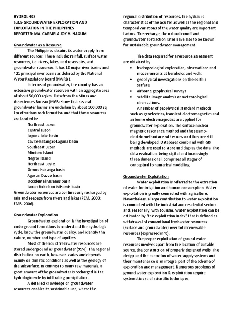 Groundwater Exploration and Exploitation in The PHL | PDF | Groundwater ...