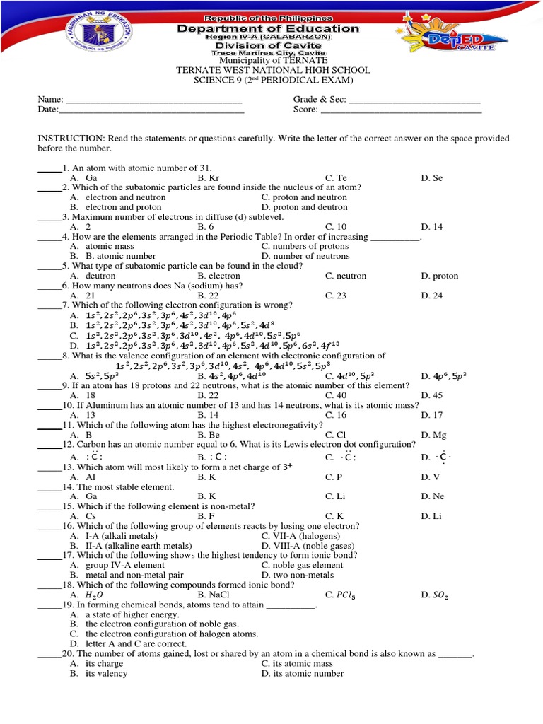 Science 9 PT 2ndQ | PDF | Atomic Mass Unit | Mole (Unit)