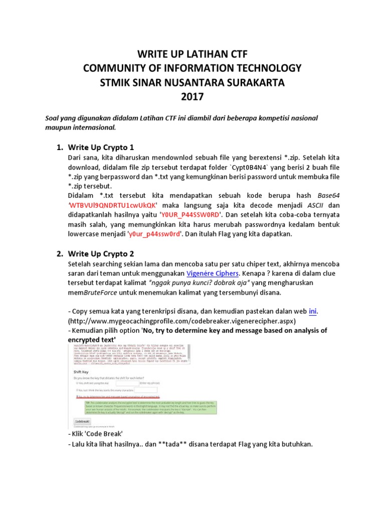 Write Up Latihan CTF Community of Information Technology Stmik Sinar Nusantara Surakarta 2017 | PDF