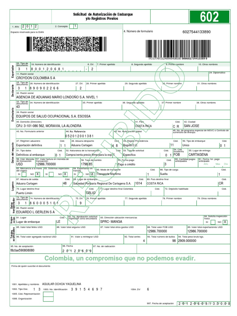 Formato 602 | PDF | Comercio | El comercio internacional