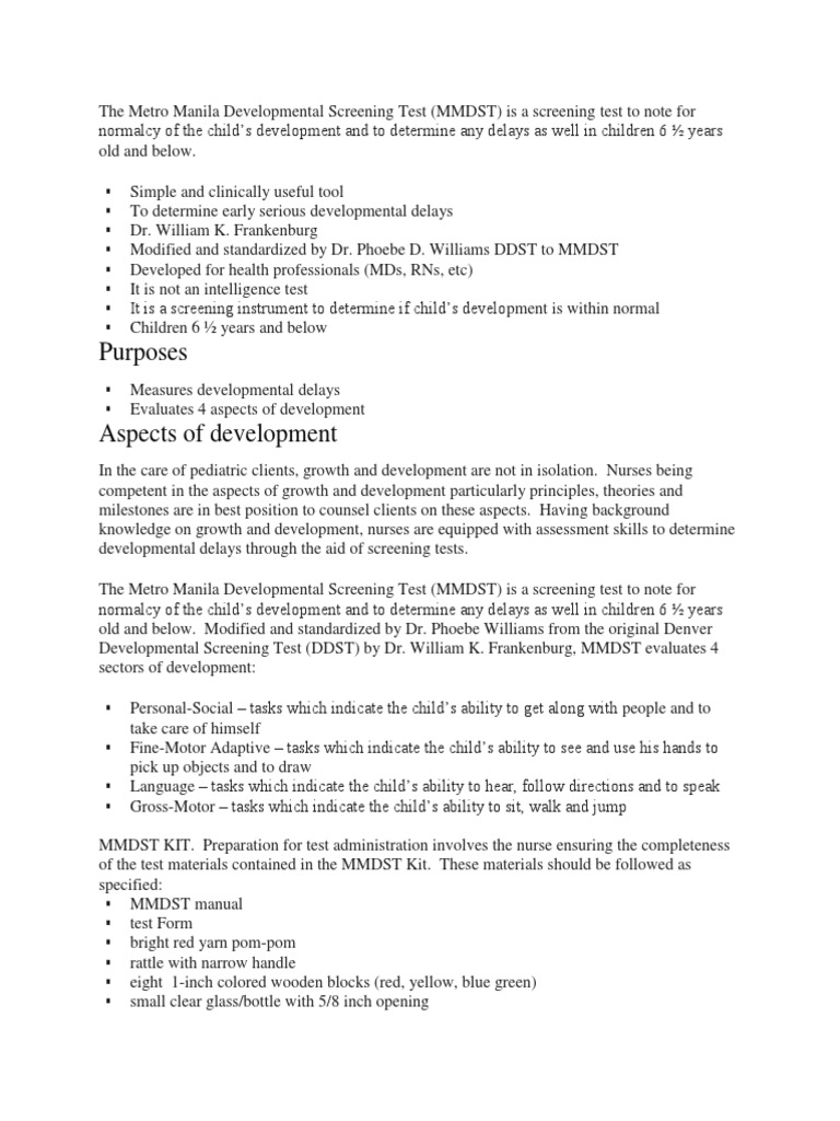 MMDST | PDF | Test (Assessment) | Nursing