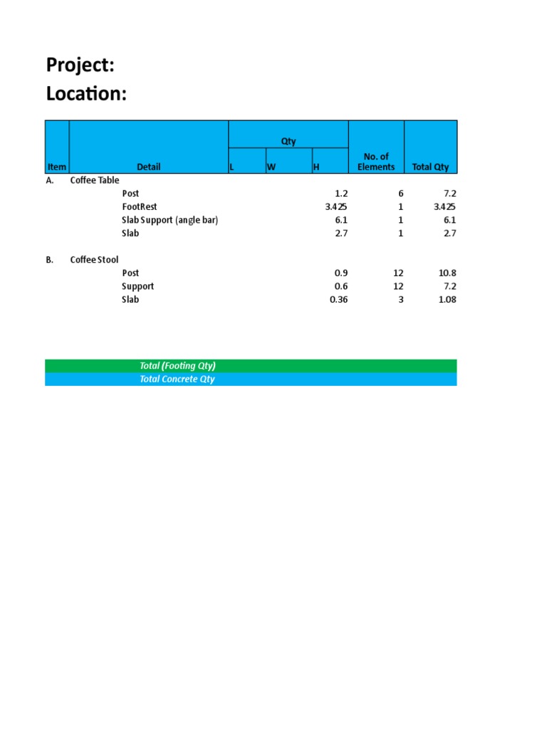 Project: Location:: Qty Total Qty L W H No. of Elements | PDF ...
