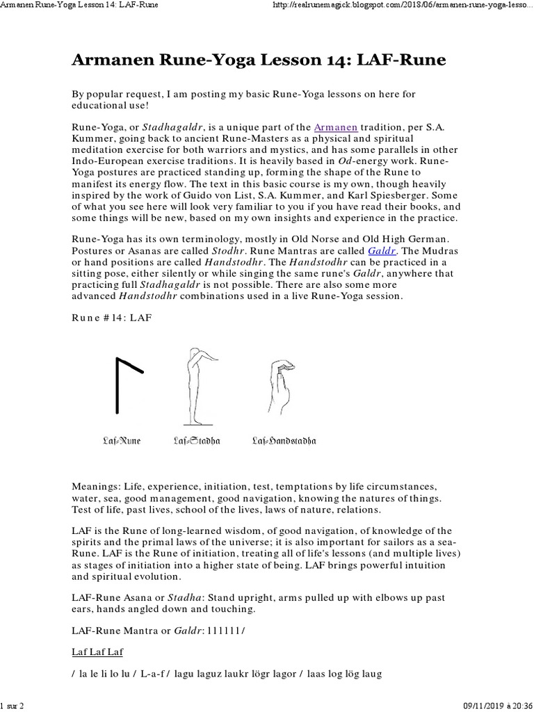Armanen Rune-Yoga Lesson 14 - LAF-Rune | PDF | Asana | Spirituality