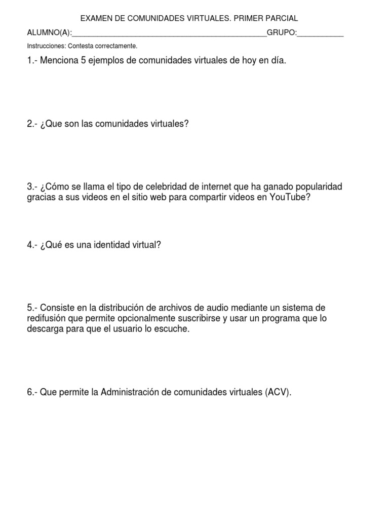 Examen de Comunidades Virtuales Ii Primer Parcial PDF | PDF
