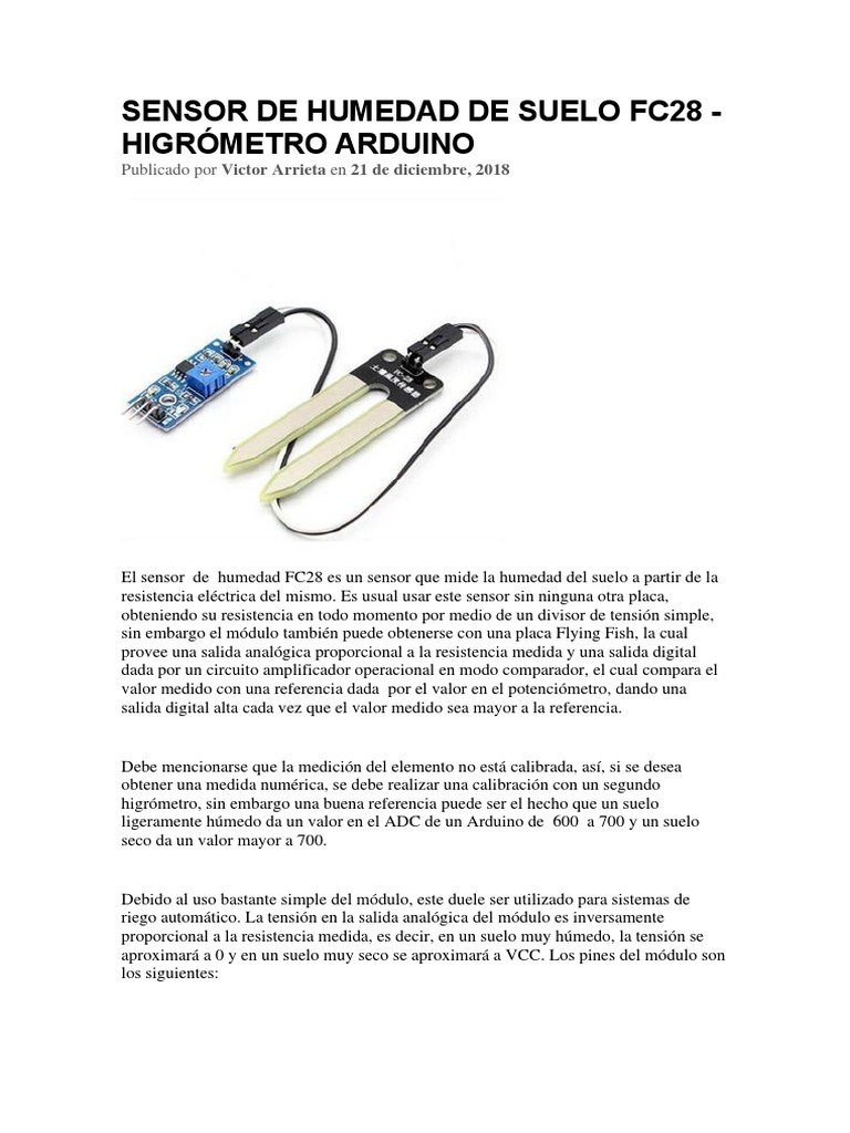 Sensor de Humedad de Suelo Fc28 | PDF | Sensor | Amplificador operacional