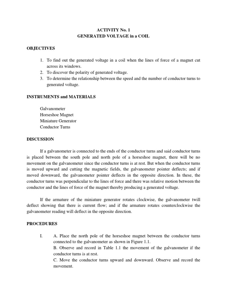 Activity No. 1 | PDF | Electric Generator | Physical Quantities
