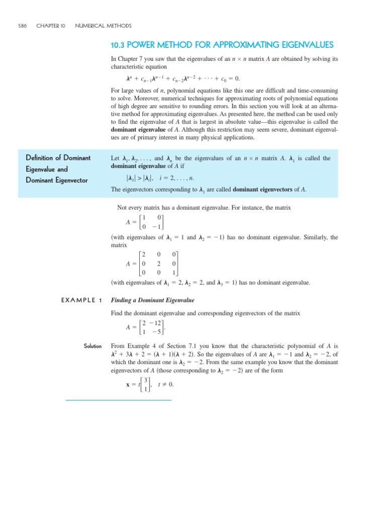 10.3 Power Method For Approximating Eigenvalues: Definition of Dominant ...