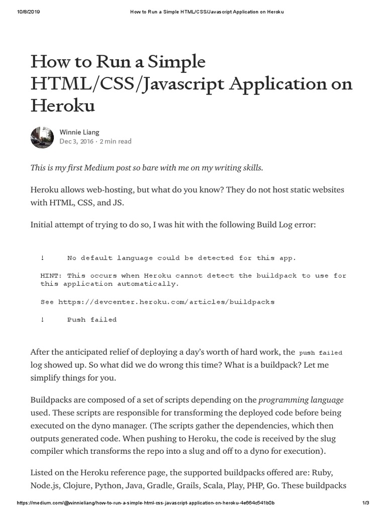 How To Run A Simple Html Css Javascript Application On Heroku Pdf Pdf Java Script Php 