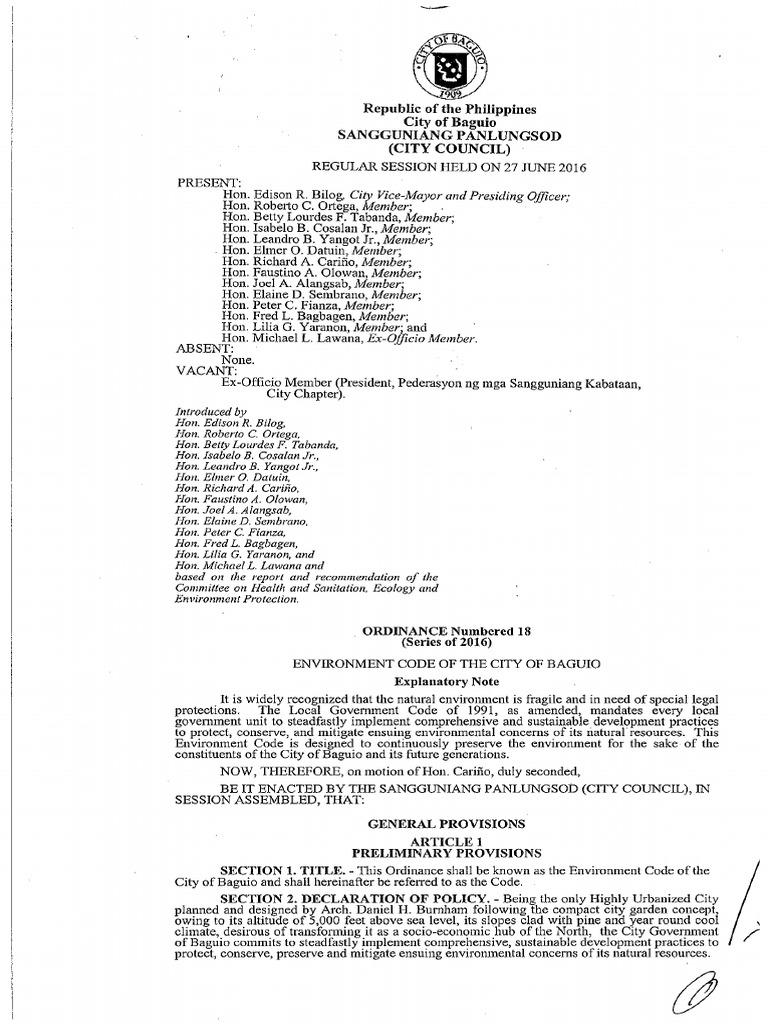 Environment Code of The City of Baguio | PDF