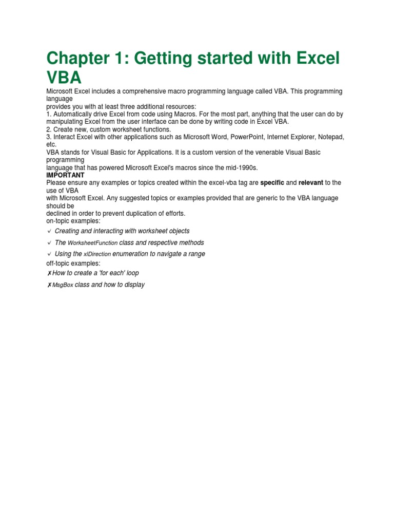Chapter 1: Getting Started With Excel VBA: Important | PDF