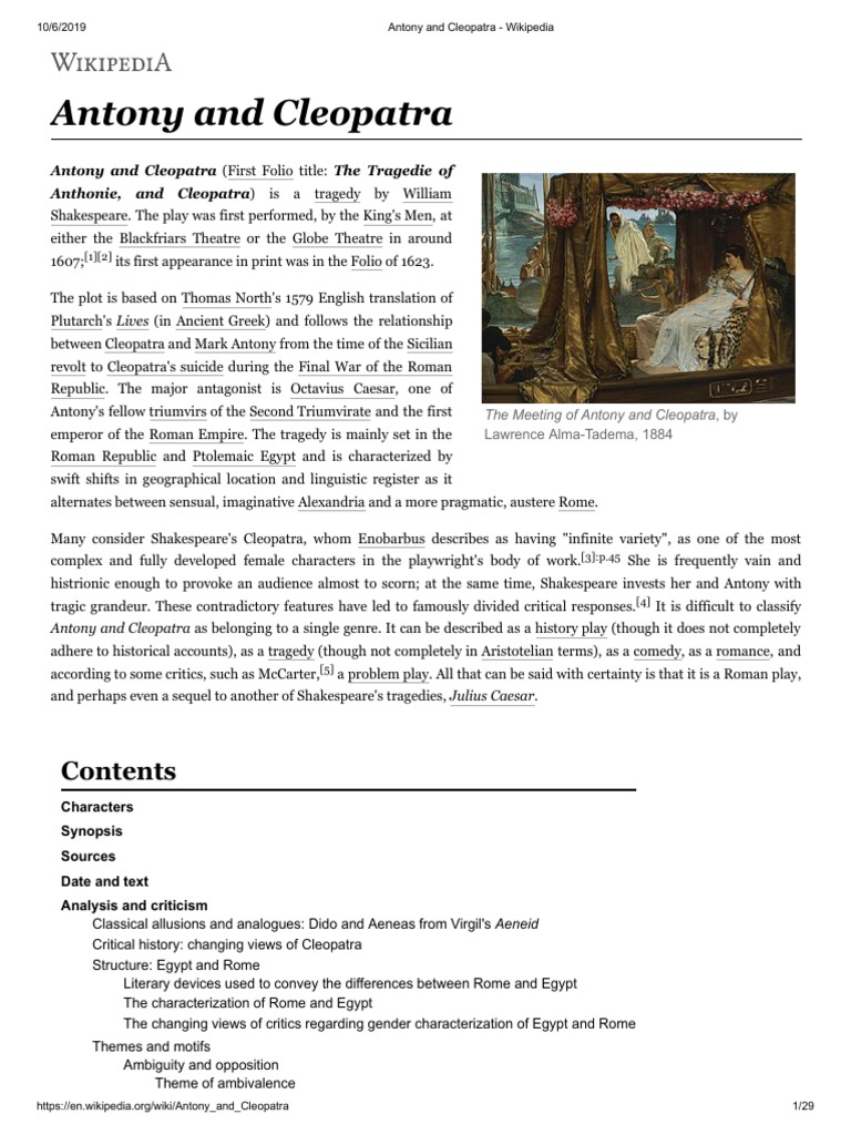 Antony and Cleopatra - Wiki | PDF | Mark Antony | Augustus