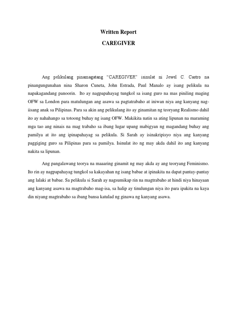 Written Report Caregiver