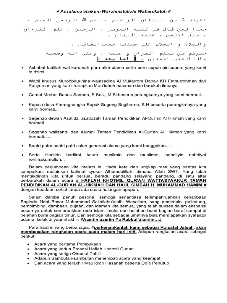 Teks MC Khataman FX | PDF