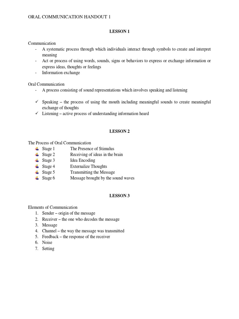 Oral Communication Handout 1: Lesson 1 | PDF | Career & Growth