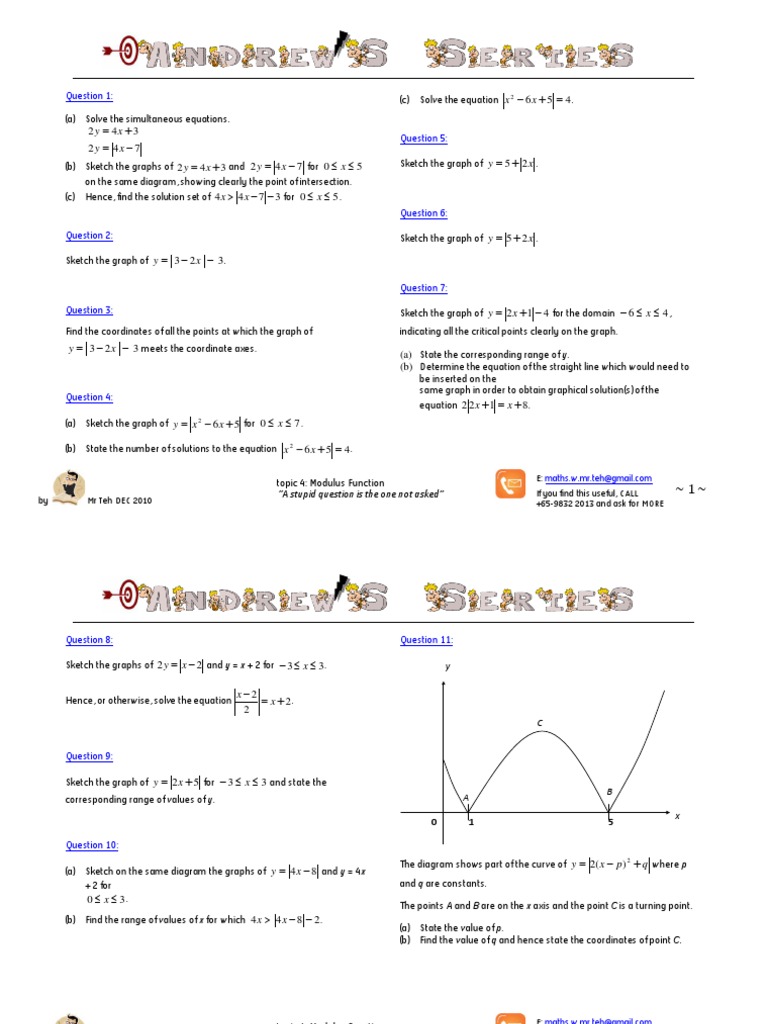 Topic 4-Modulus Function | PDF | Equations | Geometry