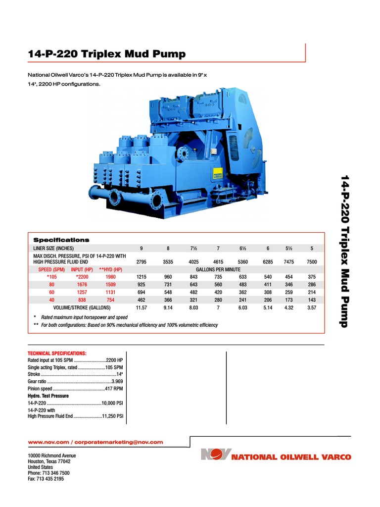 14p-220 Mud Pump | PDF | Horsepower | Pump