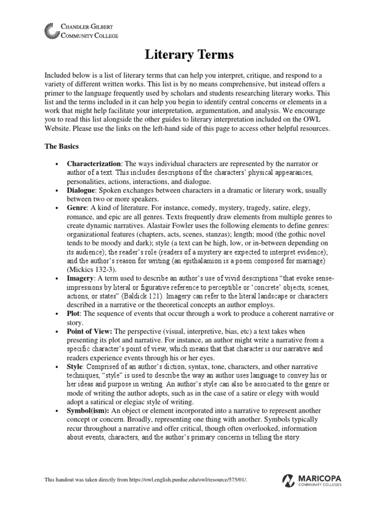 Literary Terms: This Handout Was Taken Directly From Https://owl ...