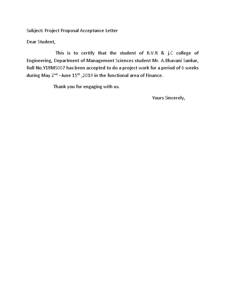 Project Acceptance Letter | PDF