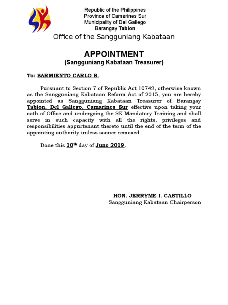 SK Appointment Tabion | PDF | Local Government | Philippines