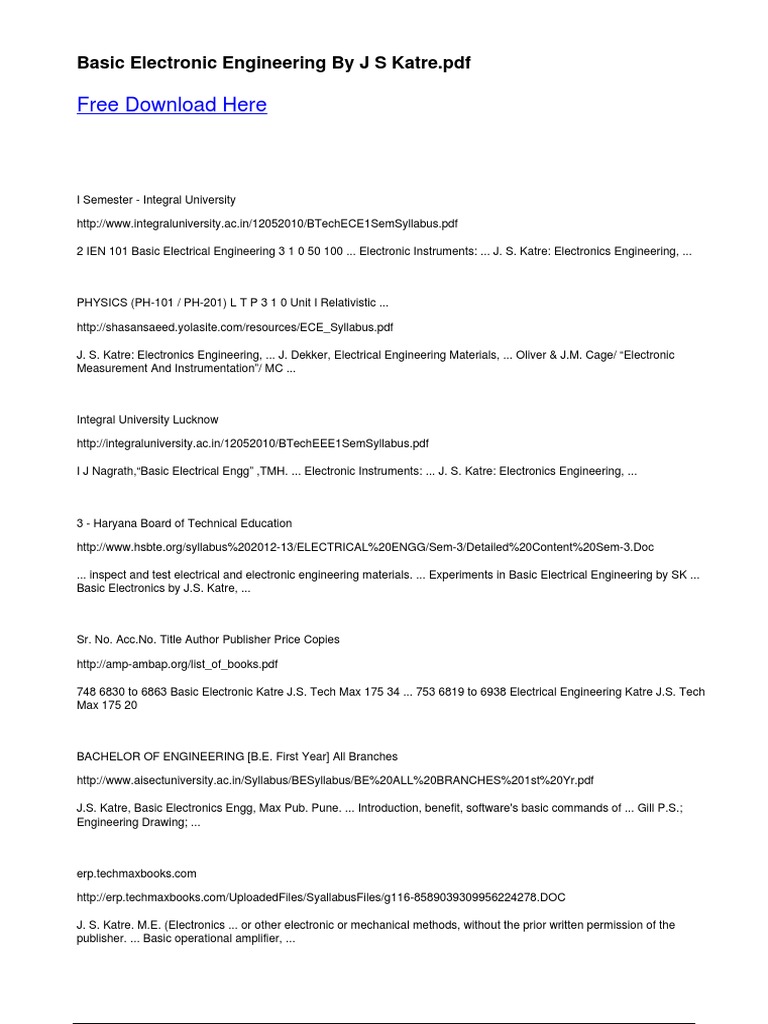 PDF Basic Electronic Engineering by J S Katre | PDF | Electronic ...