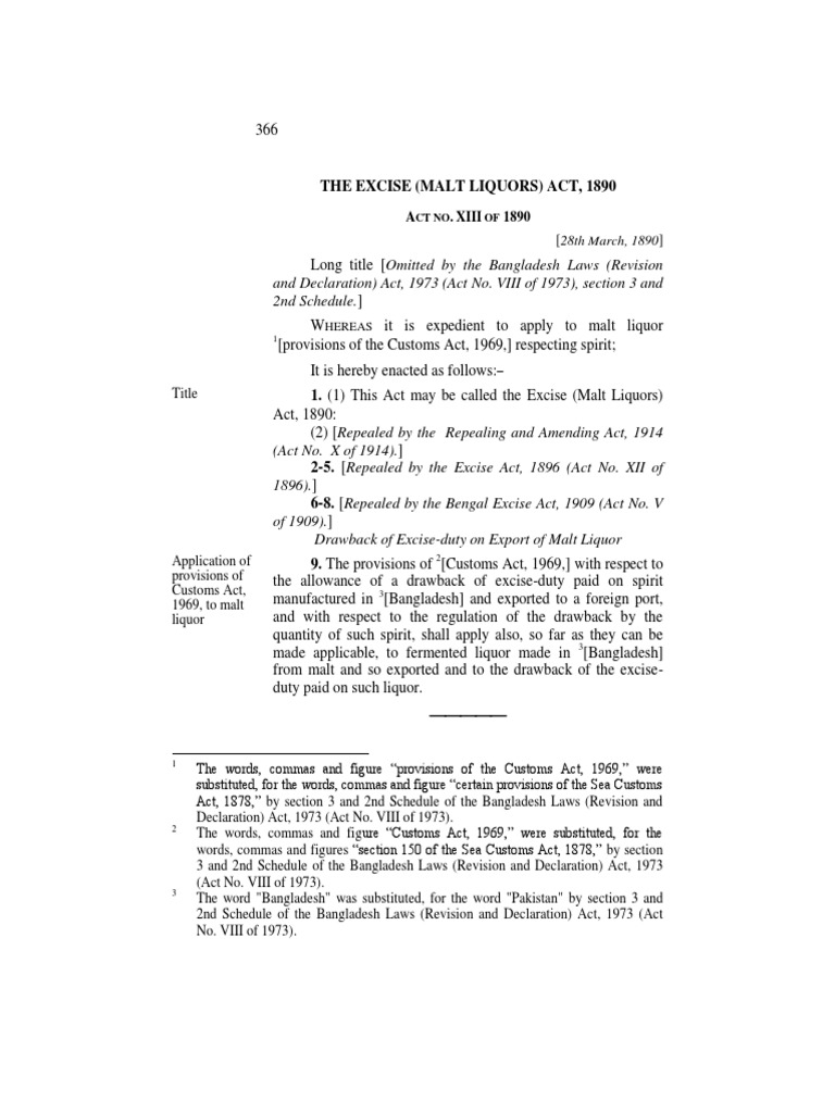 The Excise (Malt Liquors) Act, 1890 | PDF | Legal Documents | Public Law