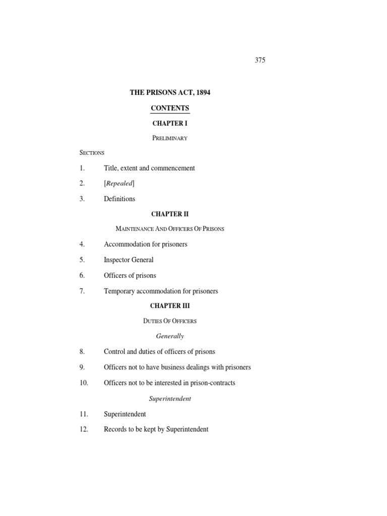 The Prisons Act, 1894 | PDF | Penal Labour | Prison
