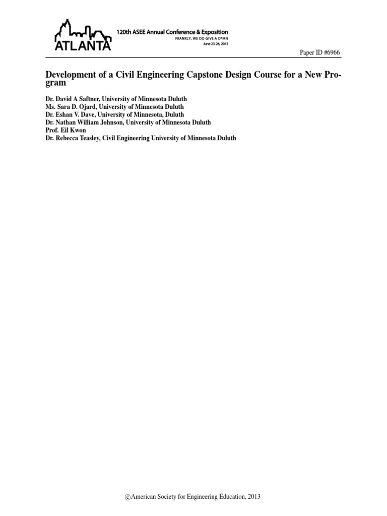 Development of A Civil Engineering Capstone Design Course For A New Pro ...