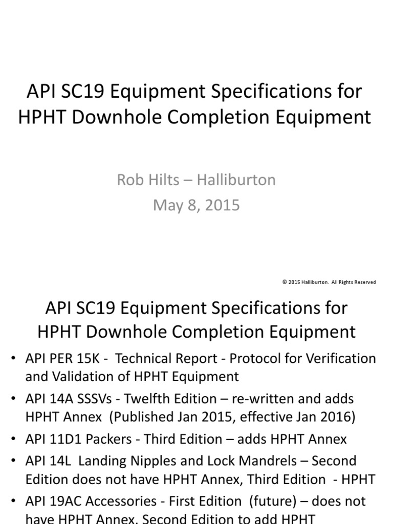 Packer HPHT Downhole Completion Equipment Bsee May 2015 Hilts PDF | PDF ...