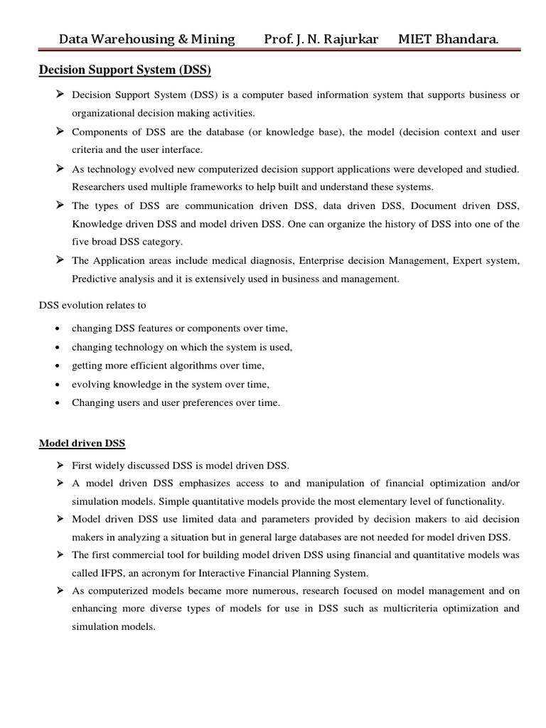 Data Warehousing & Mining Prof. J. N. Rajurkar MIET Bhandara | PDF ...