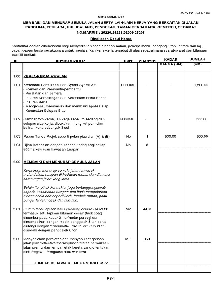 01 04 Ringkasan Sebut Harga | PDF