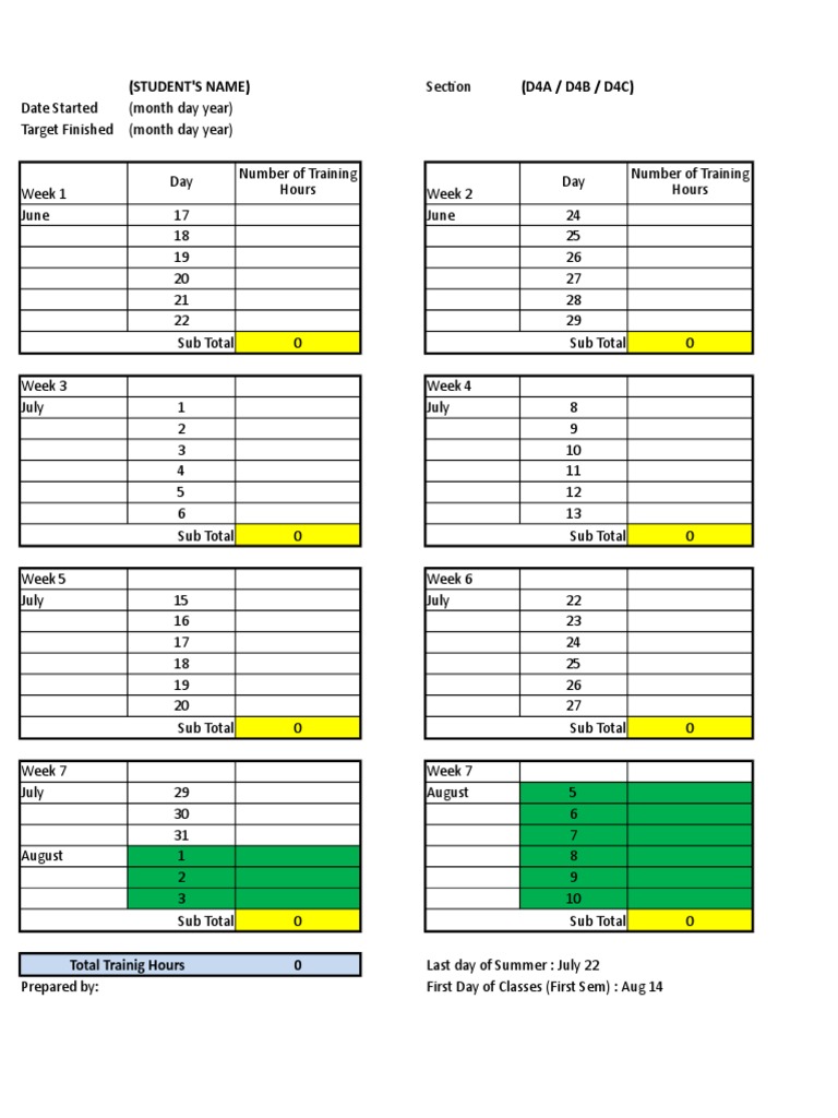 Student's Calendar Form | PDF