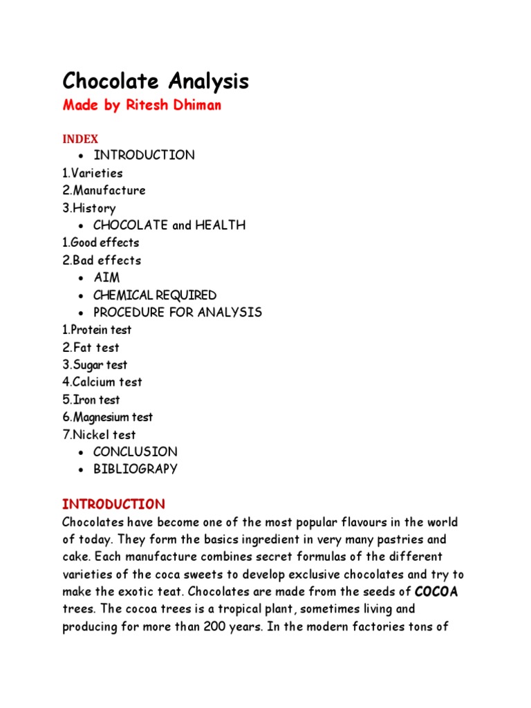 Chocolate Analysis | PDF | Chocolate | Chemistry