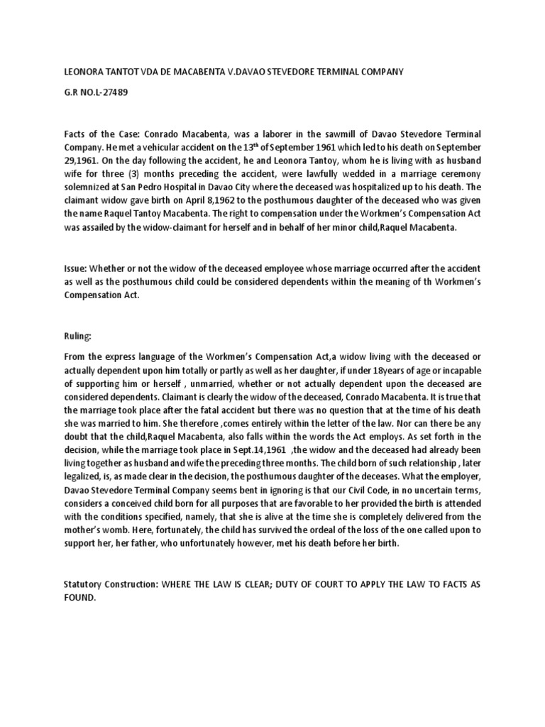 Macabenta V Davao Case Digest | PDF | Wife | Marriage