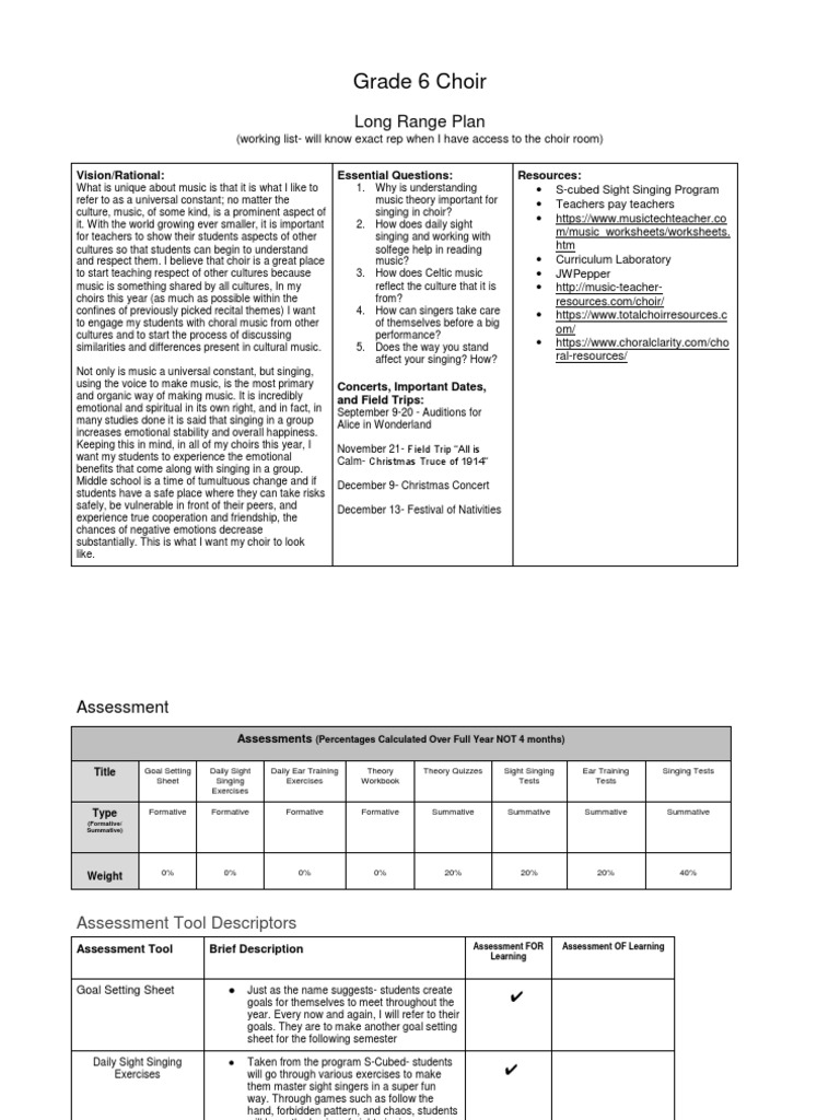 Revised - Grade 6 Choir Long Range Plan 1 | PDF | Choir | Music Theory