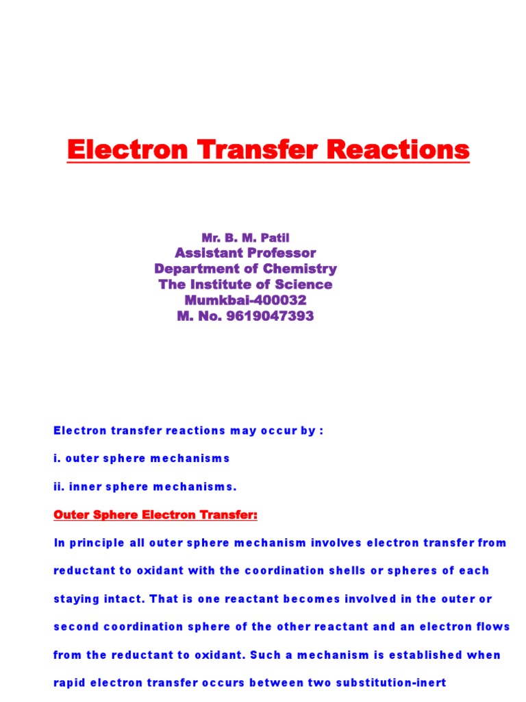 Electron Transfer Redox Reactions | PDF | Electron Transfer ...