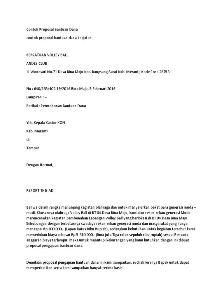 Contoh Proposal Bantuan Dana | PDF