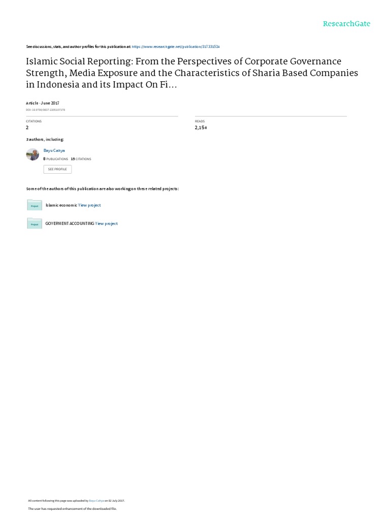 Islamic Social Reporting (From The Perspectives of Corporate Governance ...
