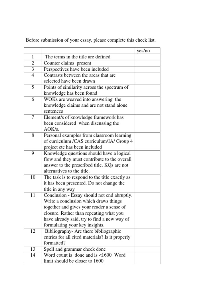 TOK Essay Checklist | PDF | Essays | Cognition